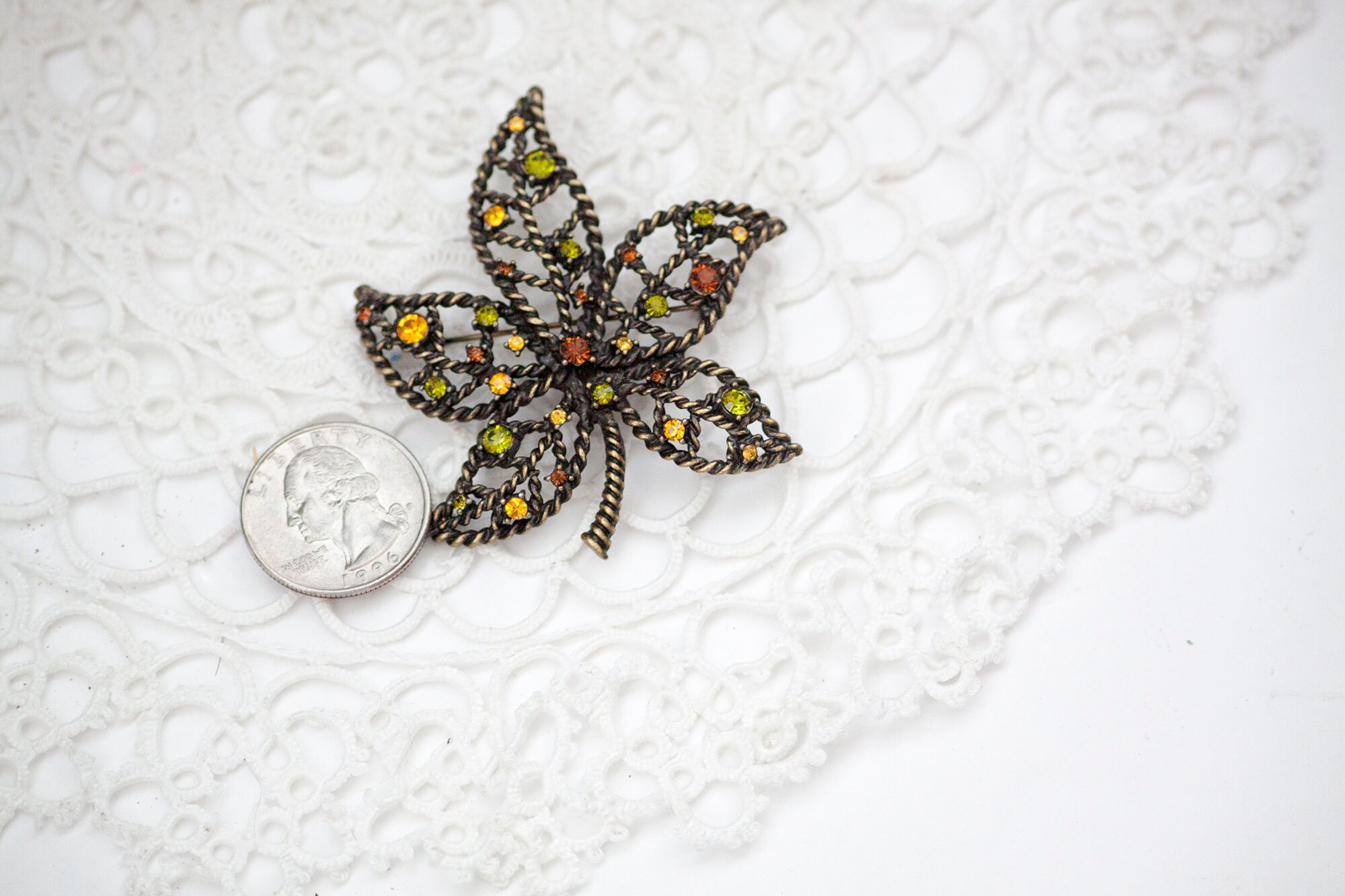 Nina Ricci Brooch Leaf Pin With Rhinestones for Avon, Vintage Leaf ...