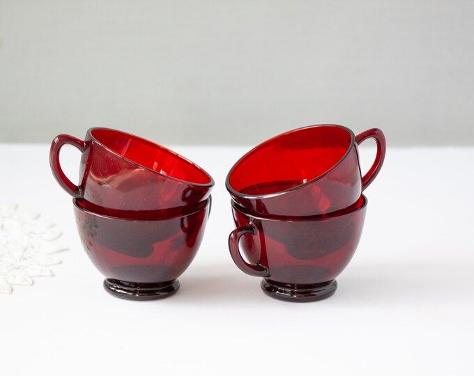 Ruby Red Cups, Set of 4 Ruby Red Glass Punch Cup - Etsy