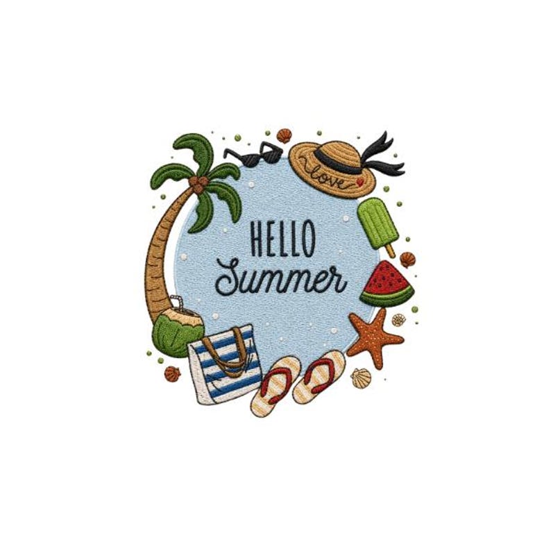 Hello Summer Embroidery Design, Beach Vacation Machine Embroidery ...
