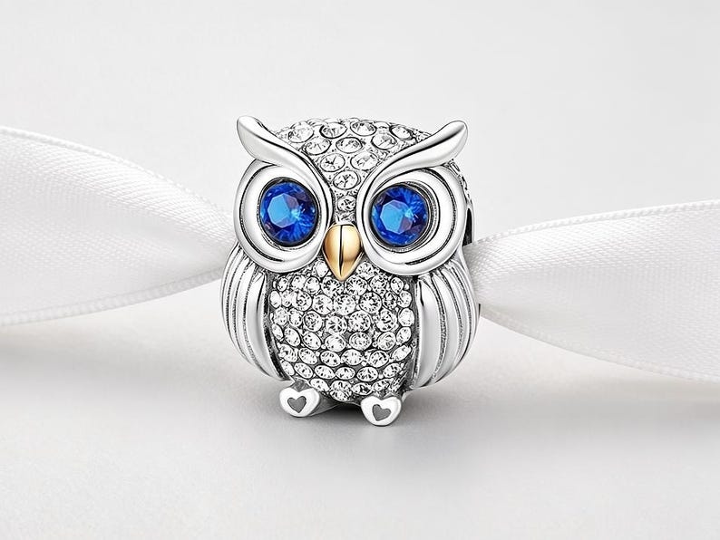 Owl Charm Pendant, Pandora Compatible, With Sparkling Crystals for ...