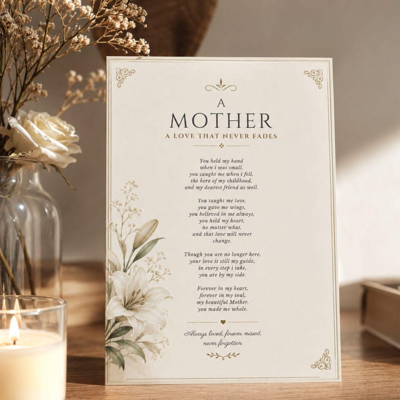 Funeral Poem for Mother Digital Download, Celebration of Life Sign ...