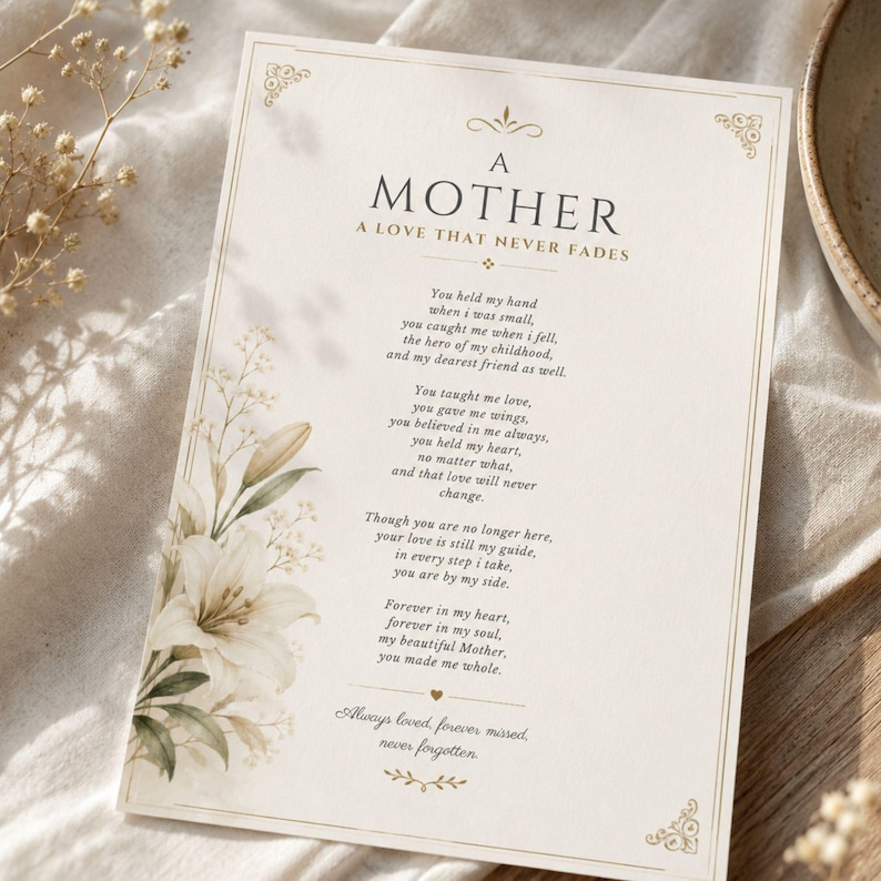 Funeral Poem for Mother Digital Download, Celebration of Life Sign ...