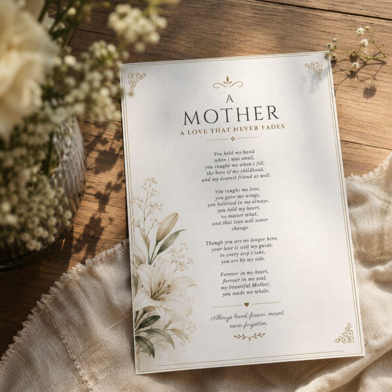 Funeral Poem for Mother Digital Download, Celebration of Life Sign ...