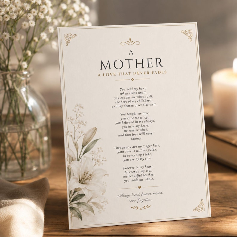 Funeral Poem for Mother Digital Download, Celebration of Life Sign ...