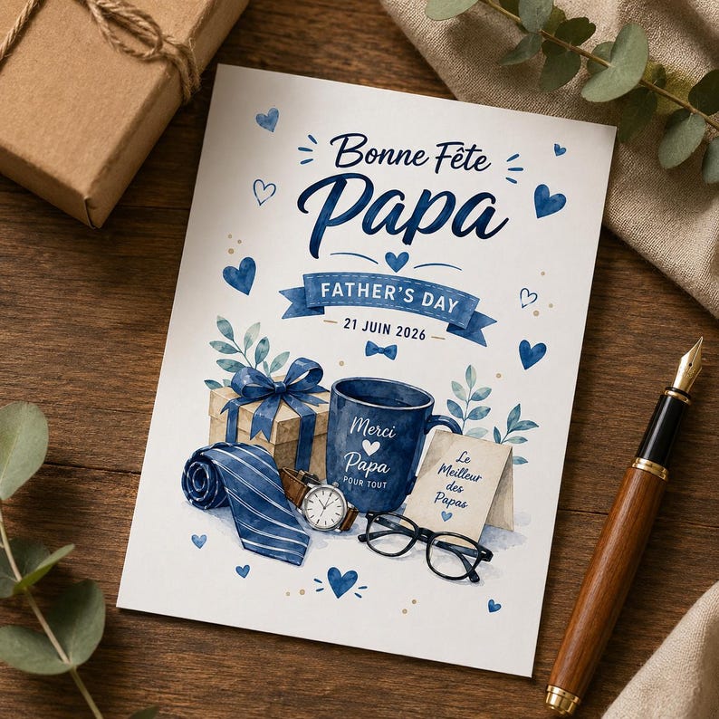 French Fathers Day Card Bonne Fete Papa Classic Dad Printable - Etsy