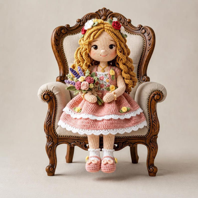 Crochet Floral Princess Doll Pattern PDF, Amigurumi Girl Doll Crochet ...