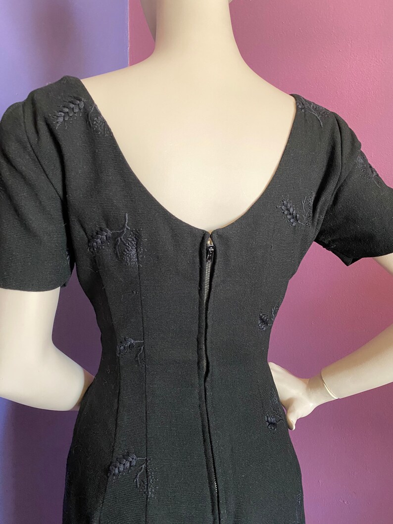 Vintage 1950s Embroidered Black Wiggle Dress Designer LBD S - Etsy