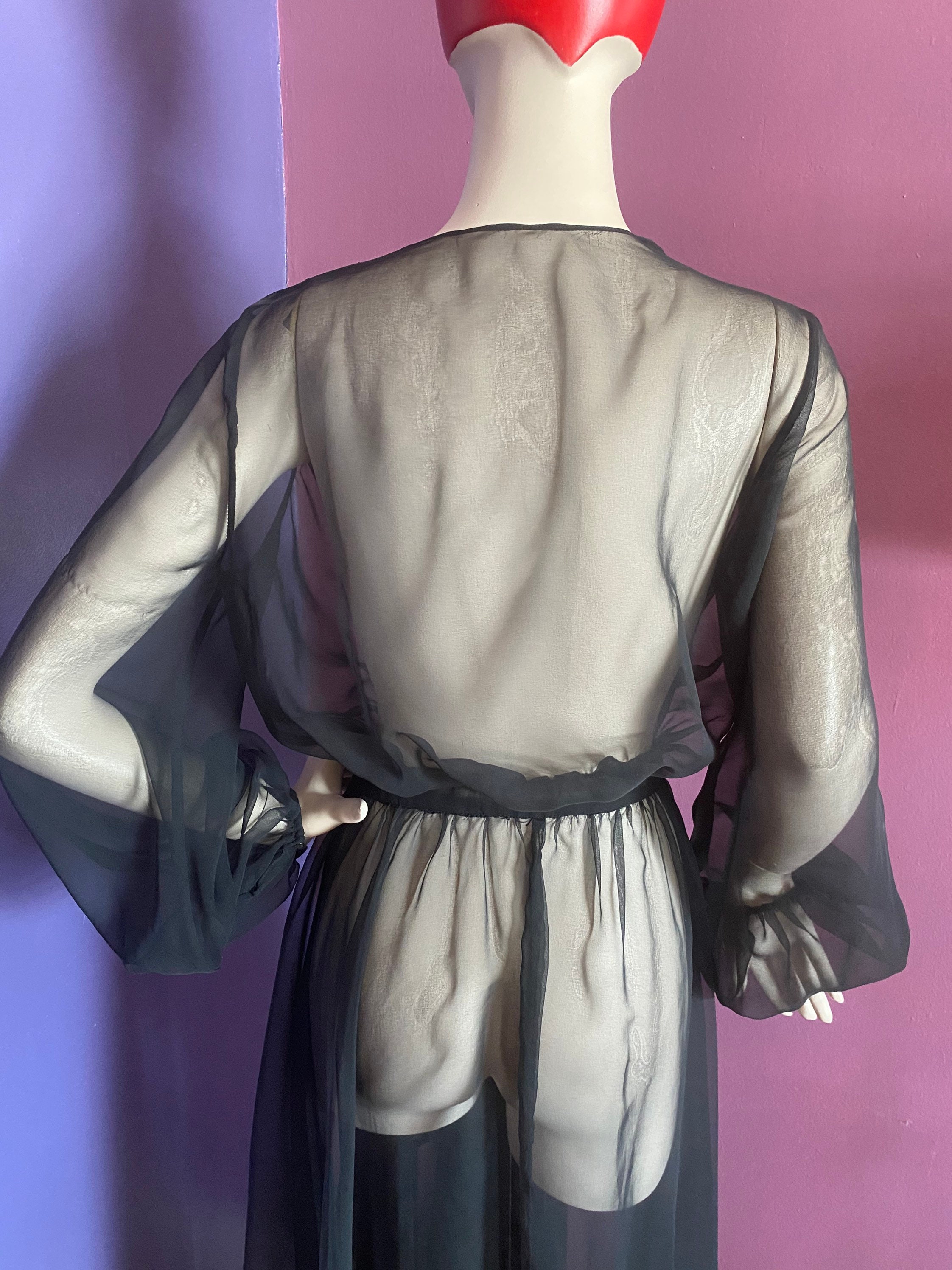 1940s Femme Fatale Sheer Robe Bishop Sleeves M L | Etsy