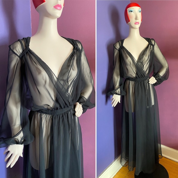 1940s Femme Fatale Sheer Robe Bishop Sleeves M L | Etsy