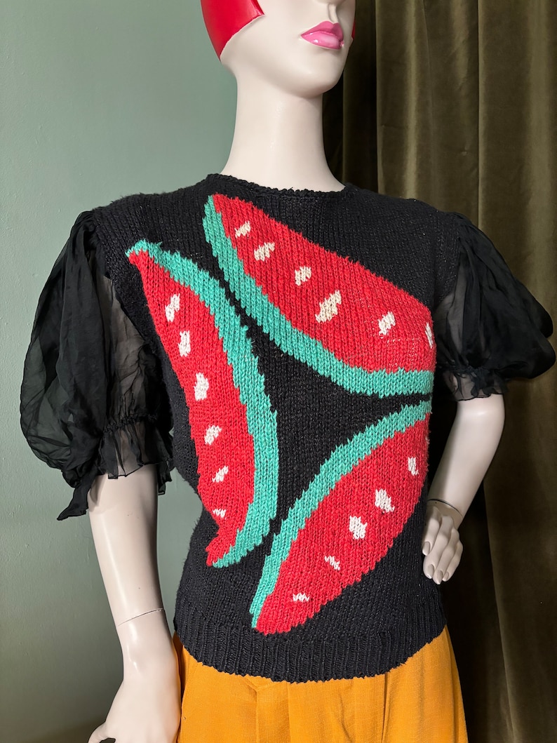 1980s Puff Sleeve Novelty Watermelon Sweater Pullover L XL - Etsy