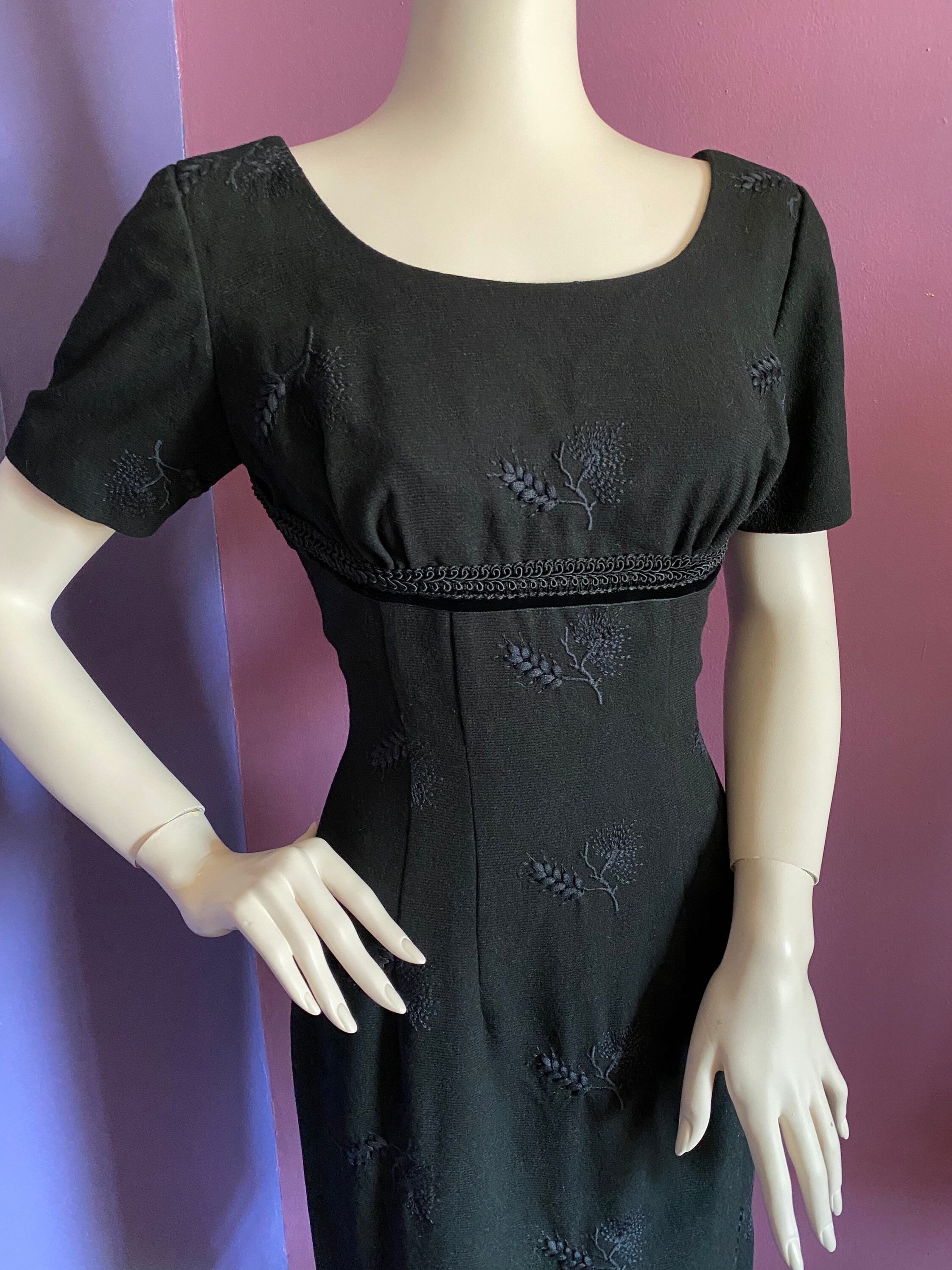 Vintage 1950s Embroidered Black Wiggle Dress Designer LBD S - Etsy