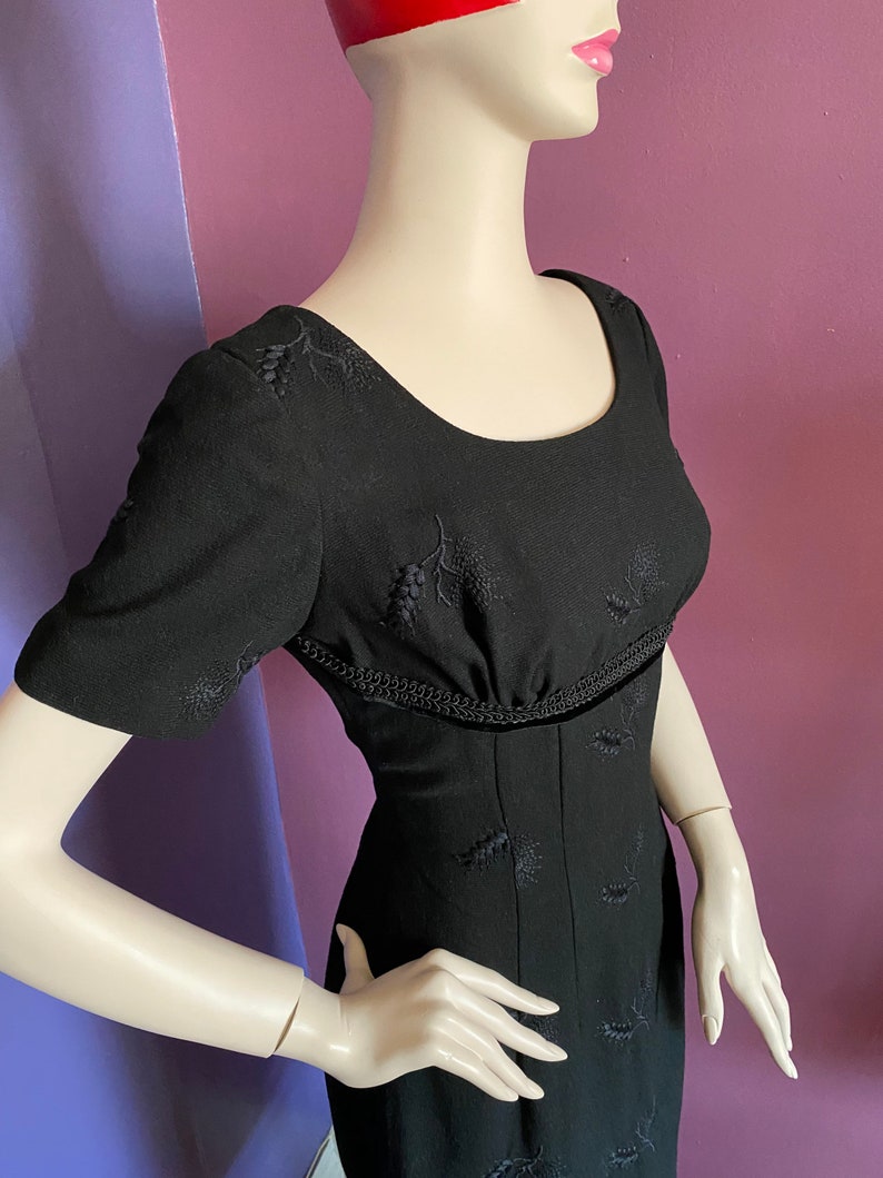 Vintage 1950s Embroidered Black Wiggle Dress Designer Lbd S Etsy