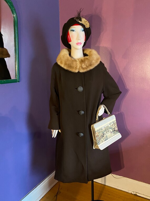 1950s A-Line Swing Coat with Mink Collar L XL - Gem