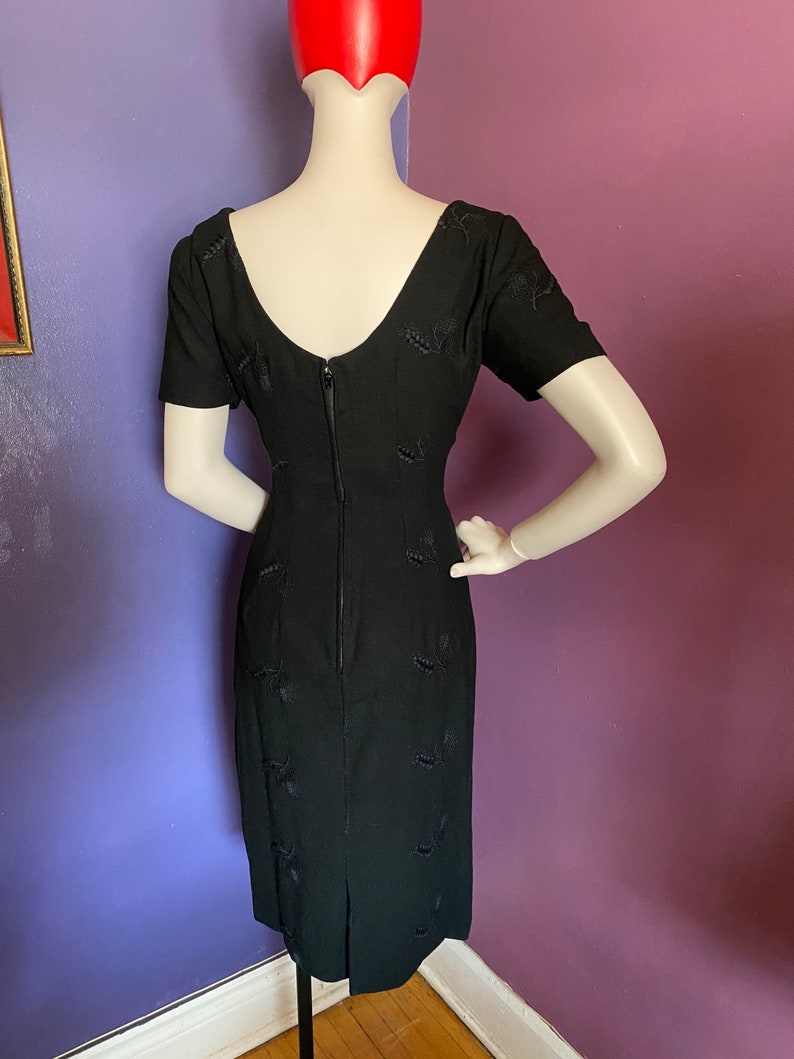 Vintage 1950s Embroidered Black Wiggle Dress Designer Lbd S Etsy