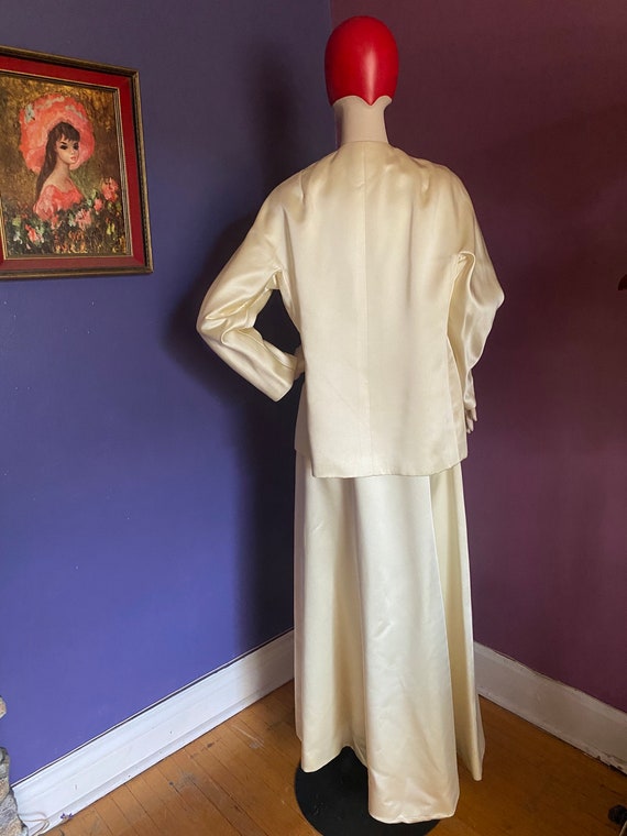 Vintage 1960s Cream Satin Wedding Dress and Jacket Se… - Gem