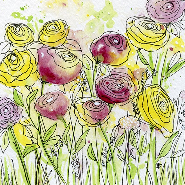 Pen and Ink Flowers - Etsy