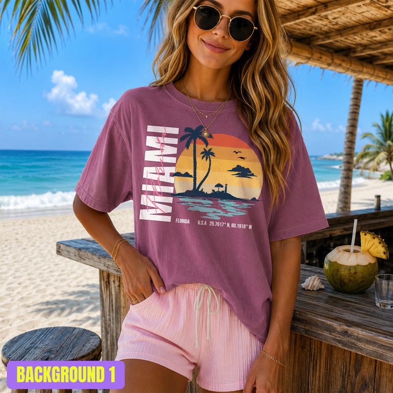 Comfort Colors 1717 Berry T-shirt Mockup, Beach Bar Lifestyle PSD ...