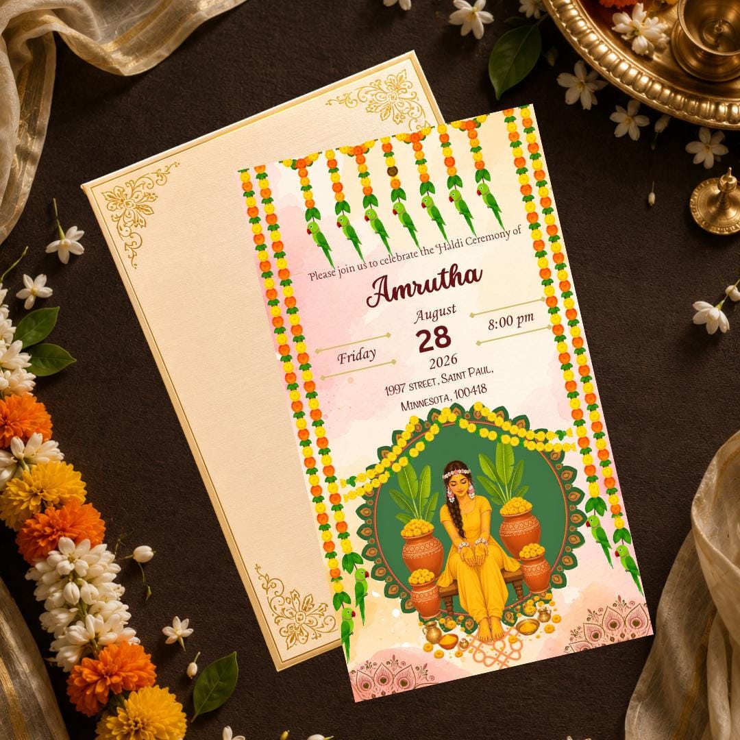 Haldi Ceremony Invitation Animated Video Canva Template South Indian ...