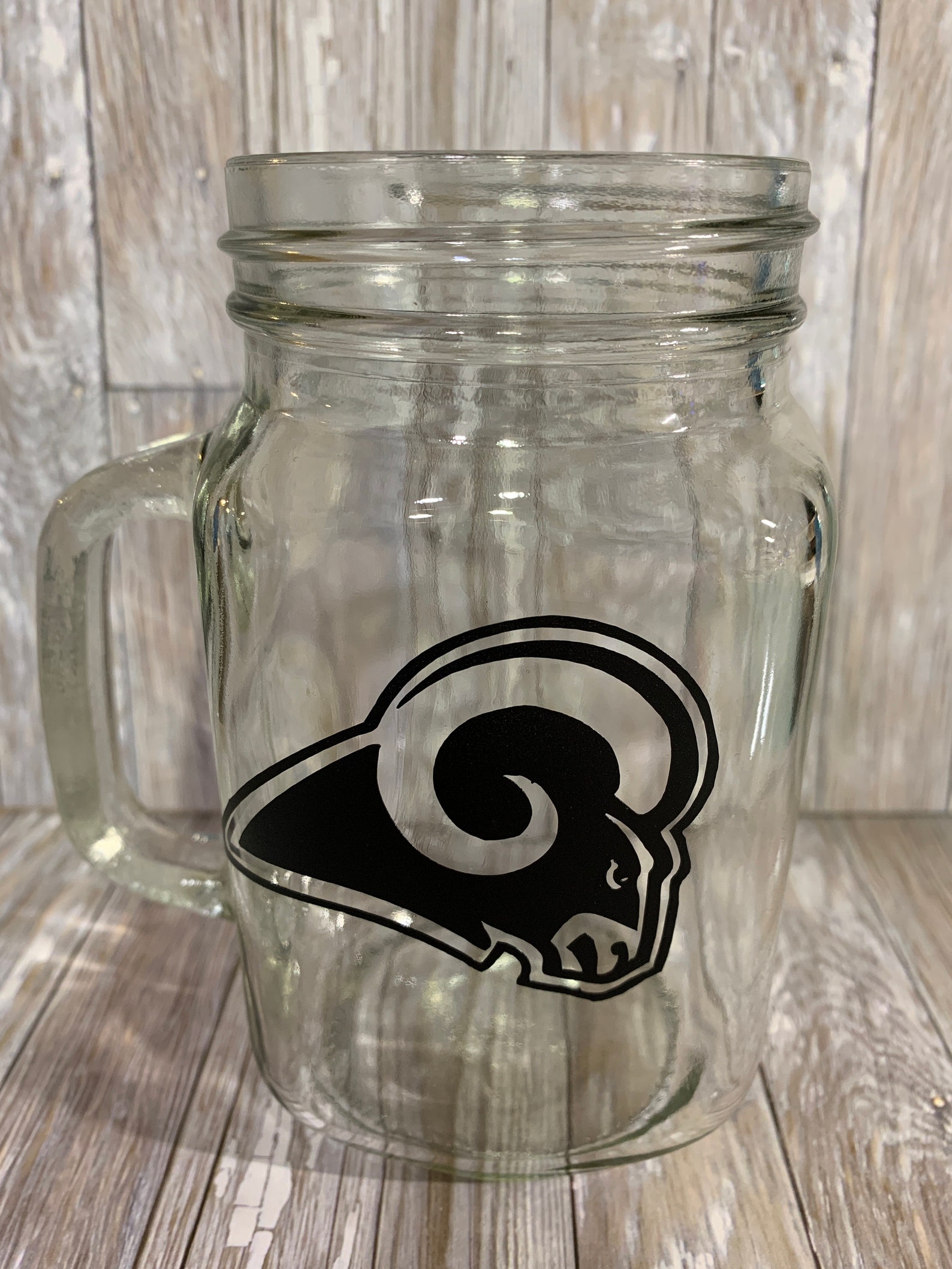Los Angeles RAMS Clear 16 oz. Glass Mason Jar Beer Mug Can Add | Etsy