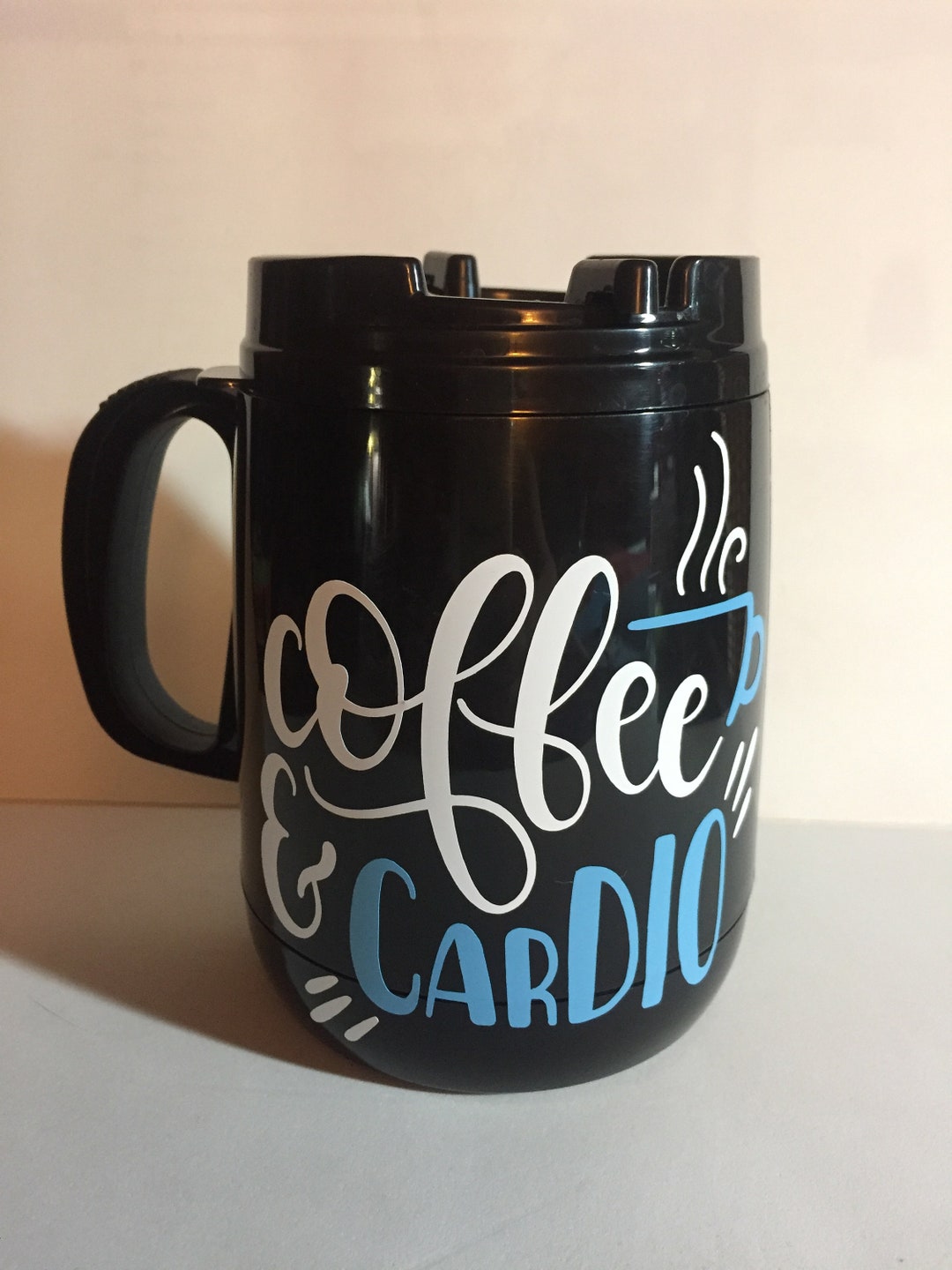 Coffee and Cardio Travel Coffee Cup Mug 16oz. in Black With Cute Vinyl ...