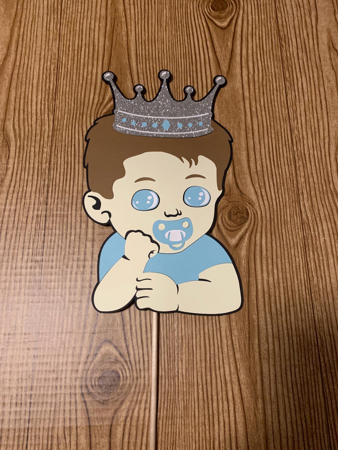 Baby Boy With Pacifier and Crown Character Double Sided Die Cut on a ...