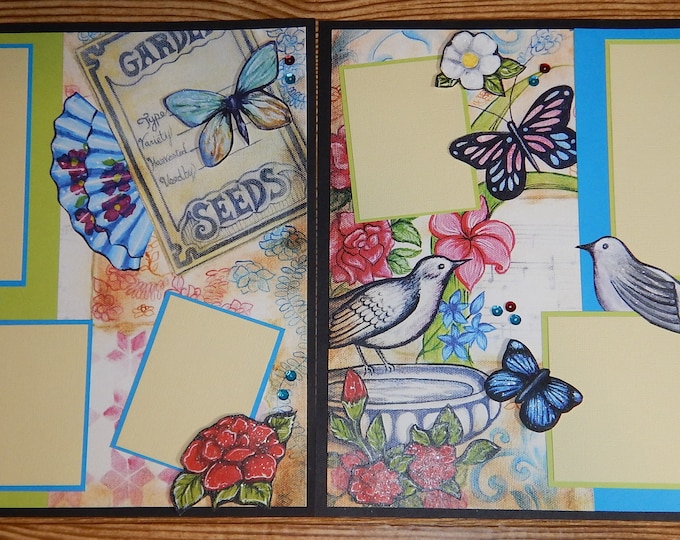 Spring Butterflies Birds Flower Garden Themed Watercolor Painted Pages ...