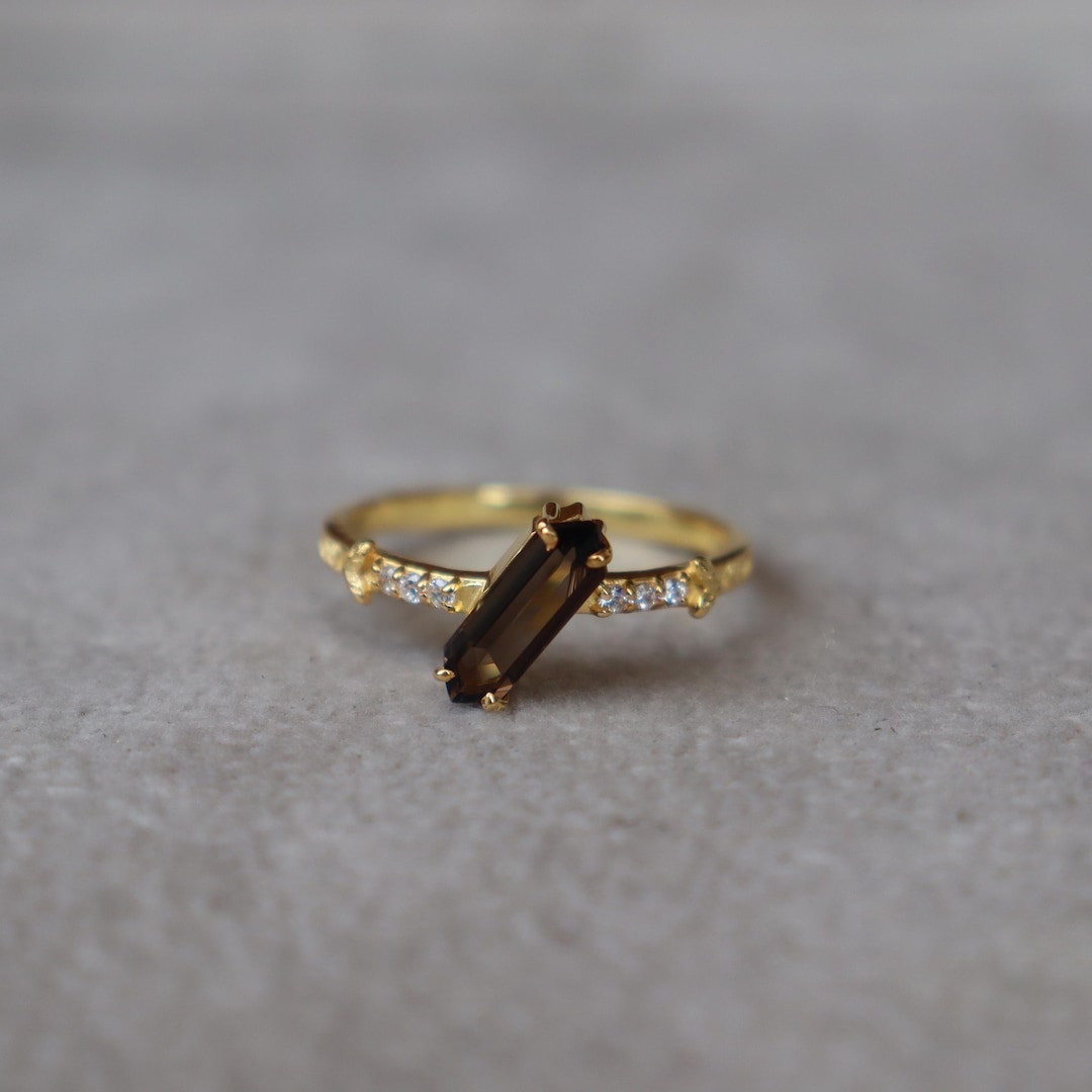 Vintage Smoky Quartz Engagement Ring, Hexagon Cut, Sterling Silver ...