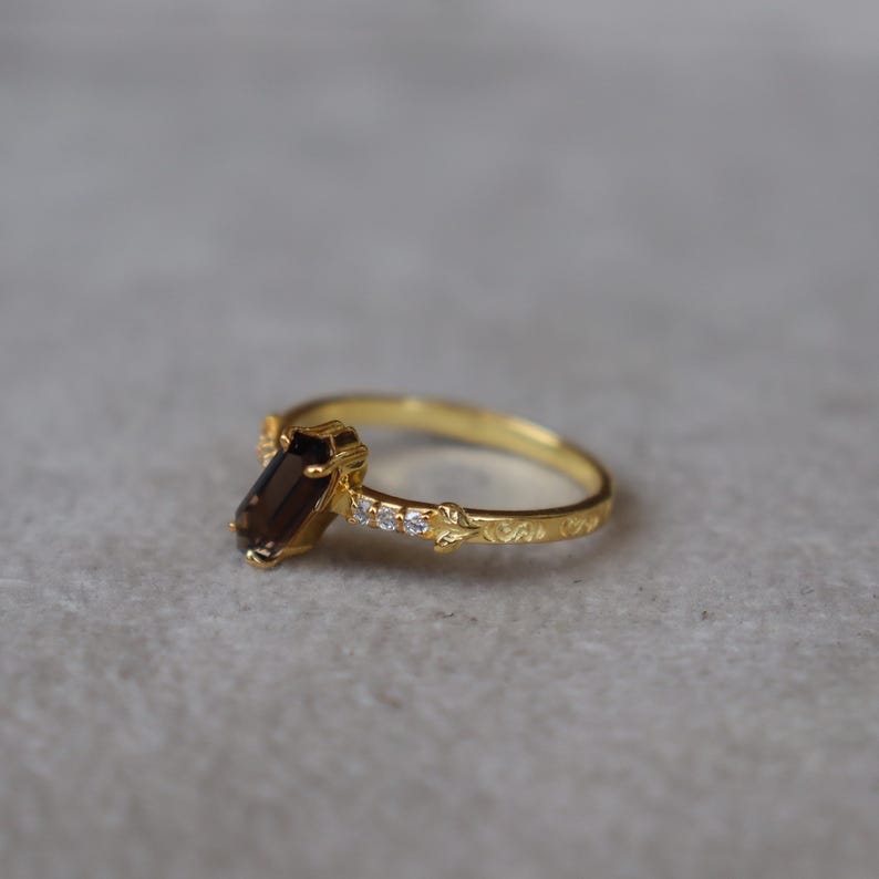 Vintage Smoky Quartz Engagement Ring, Hexagon Cut, Sterling Silver ...