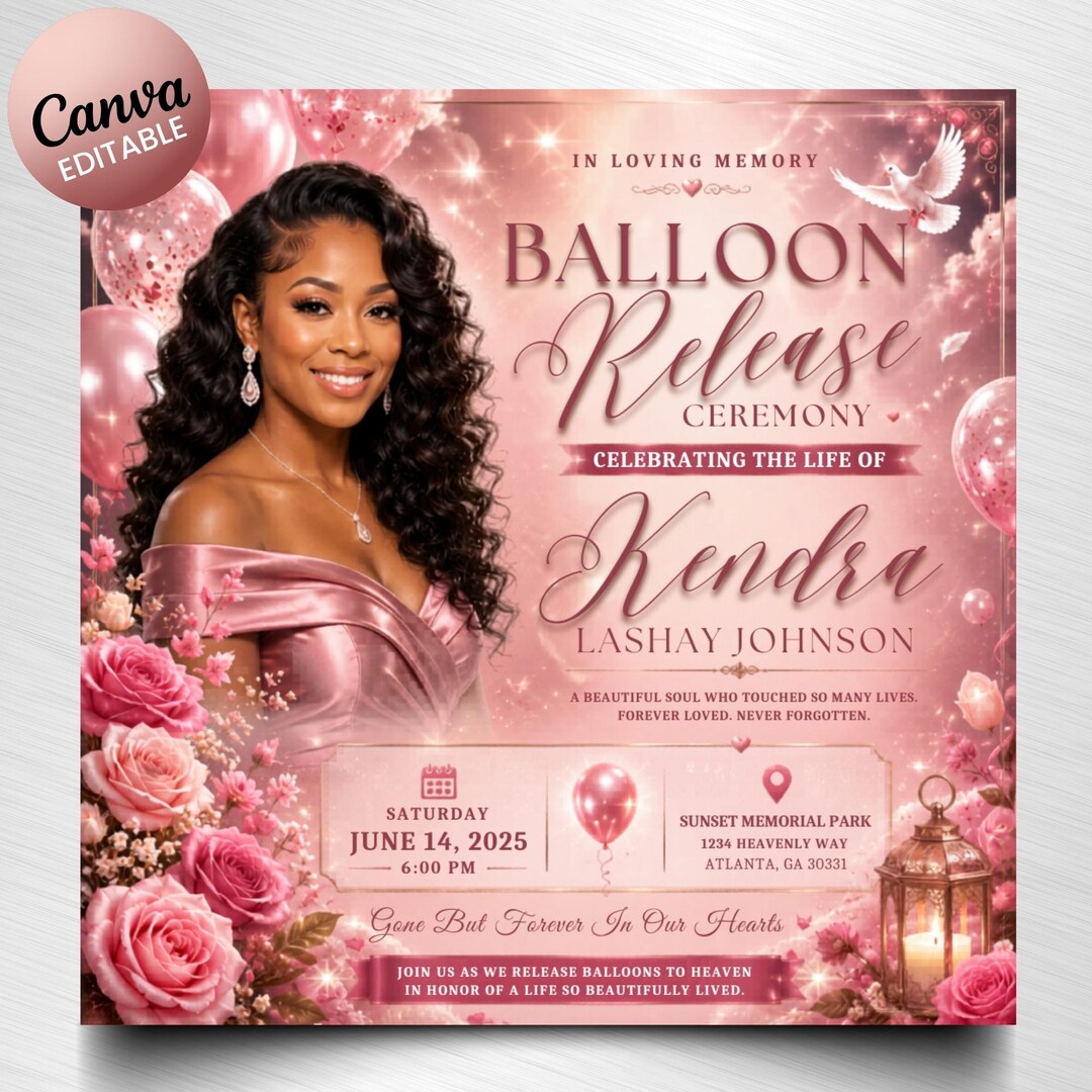 Balloon Release Funeral Flyer | Diy Memorial Flyer Template | Editable ...