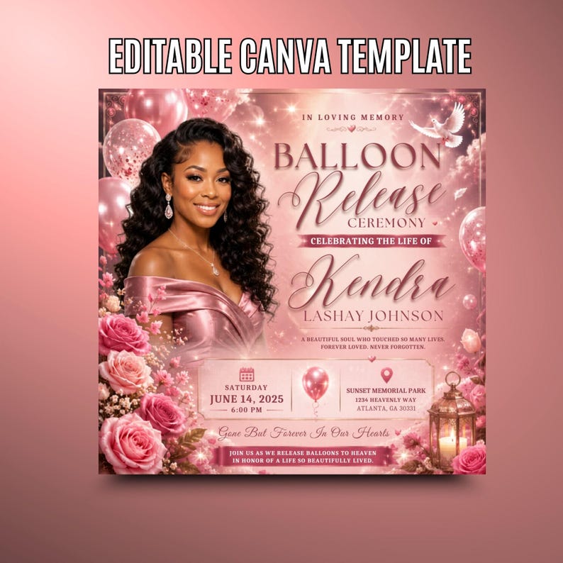Balloon Release Funeral Flyer | Diy Memorial Flyer Template | Editable ...