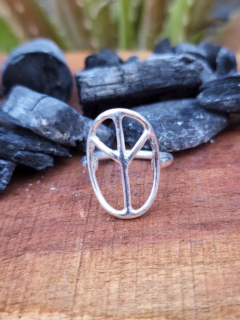 Sterling Silver Peace Symbol Ring, Adjustable Boho Jewelry, Minimalist ...