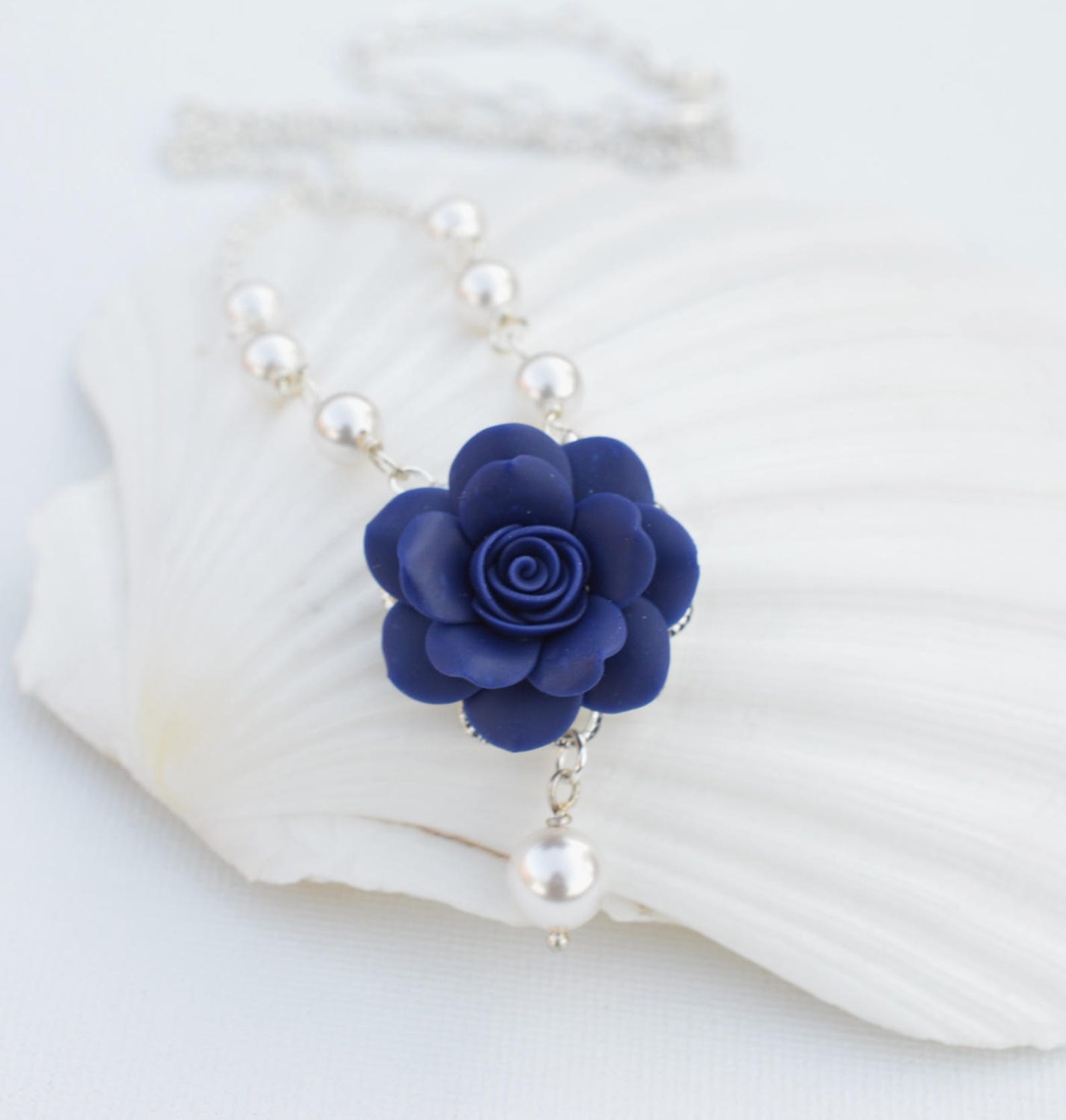 Navy Blue Rose Centered Necklace. Blue Bridesmaid Necklace - Etsy
