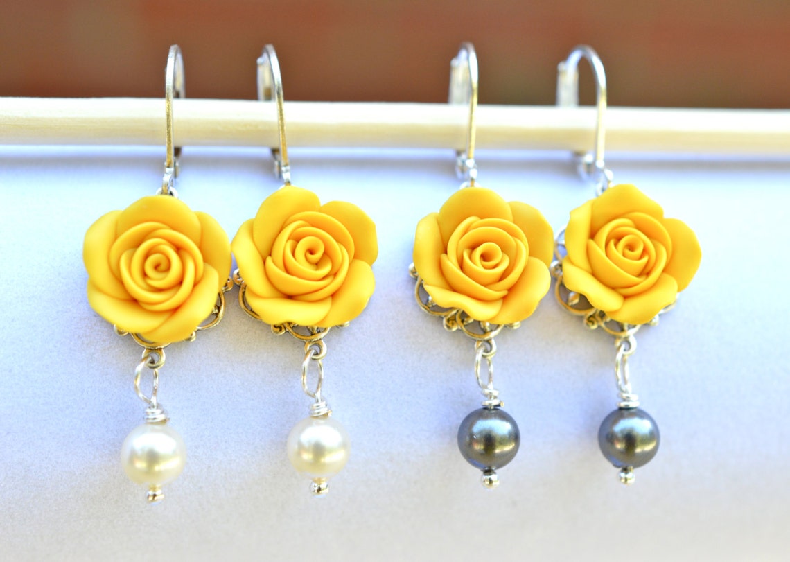 Golden Yellow Rose Earrings Yellow Flower Earrings Spring | Etsy
