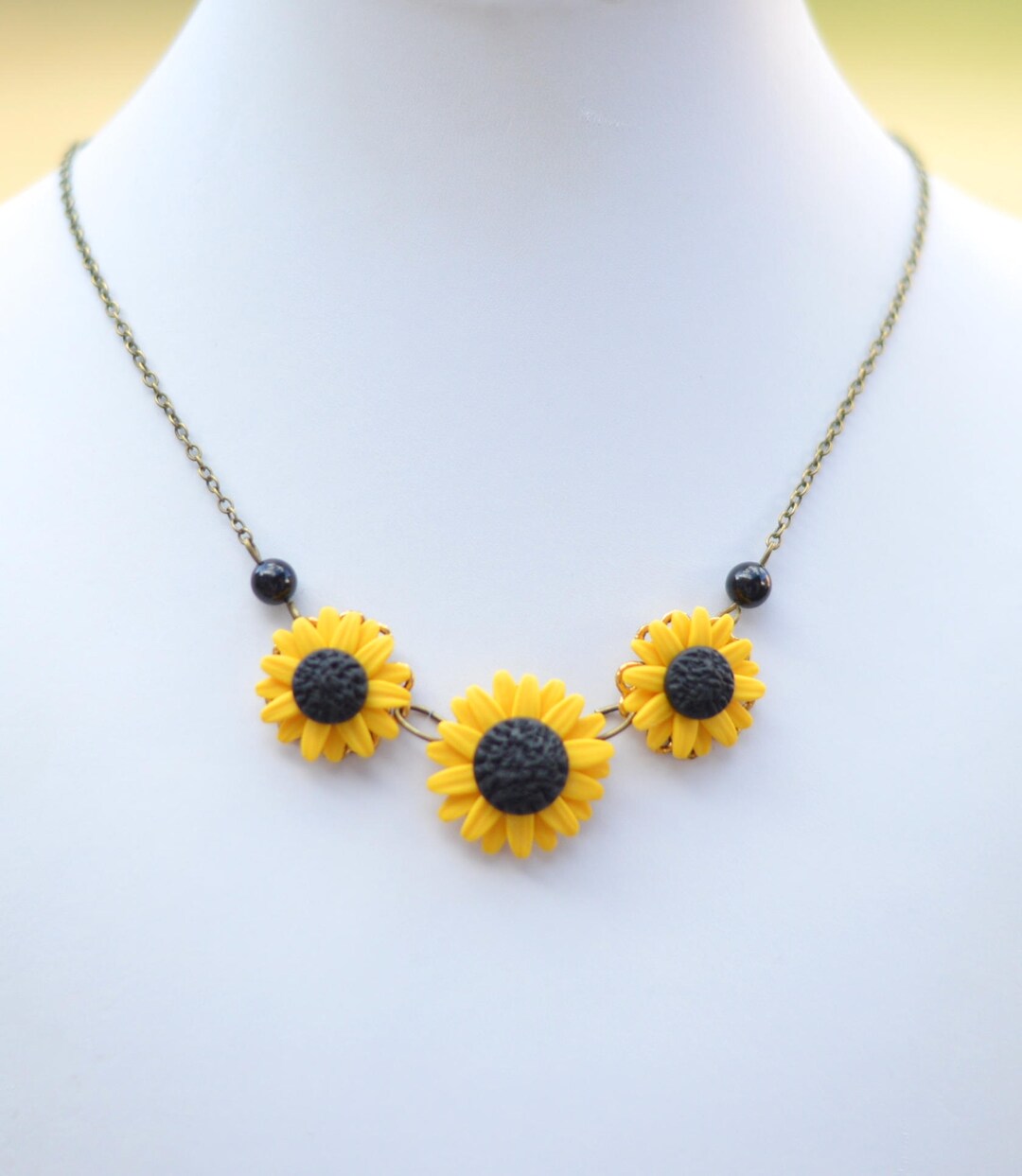 Yellow Sunflower Centered Necklace, Sunflower Necklace, Trio Flower ...