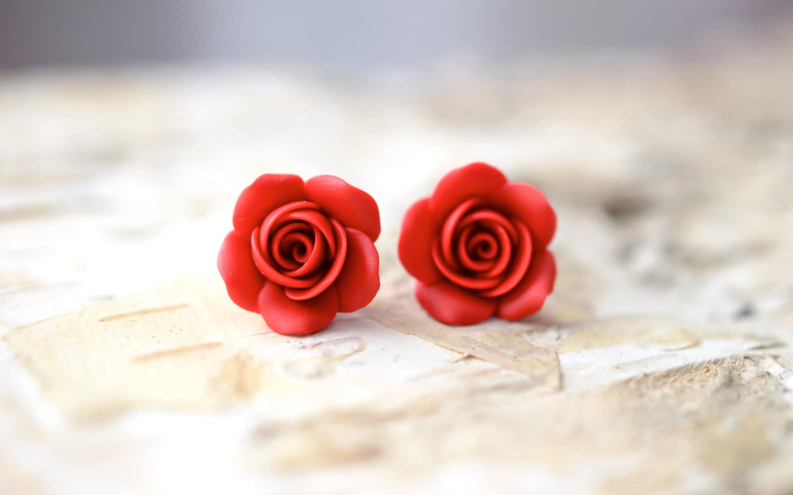 Red Rose Stud Earrings, Red Flower Earrings, Red Rose Post Earrings ...