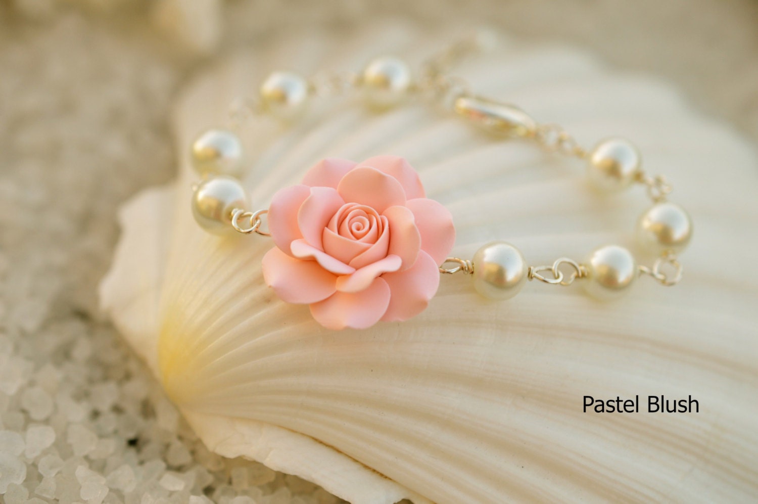 1 Pcs Pink Shade Rose and Pearls Bracelet, Hot Pink Rose Bracelet ...