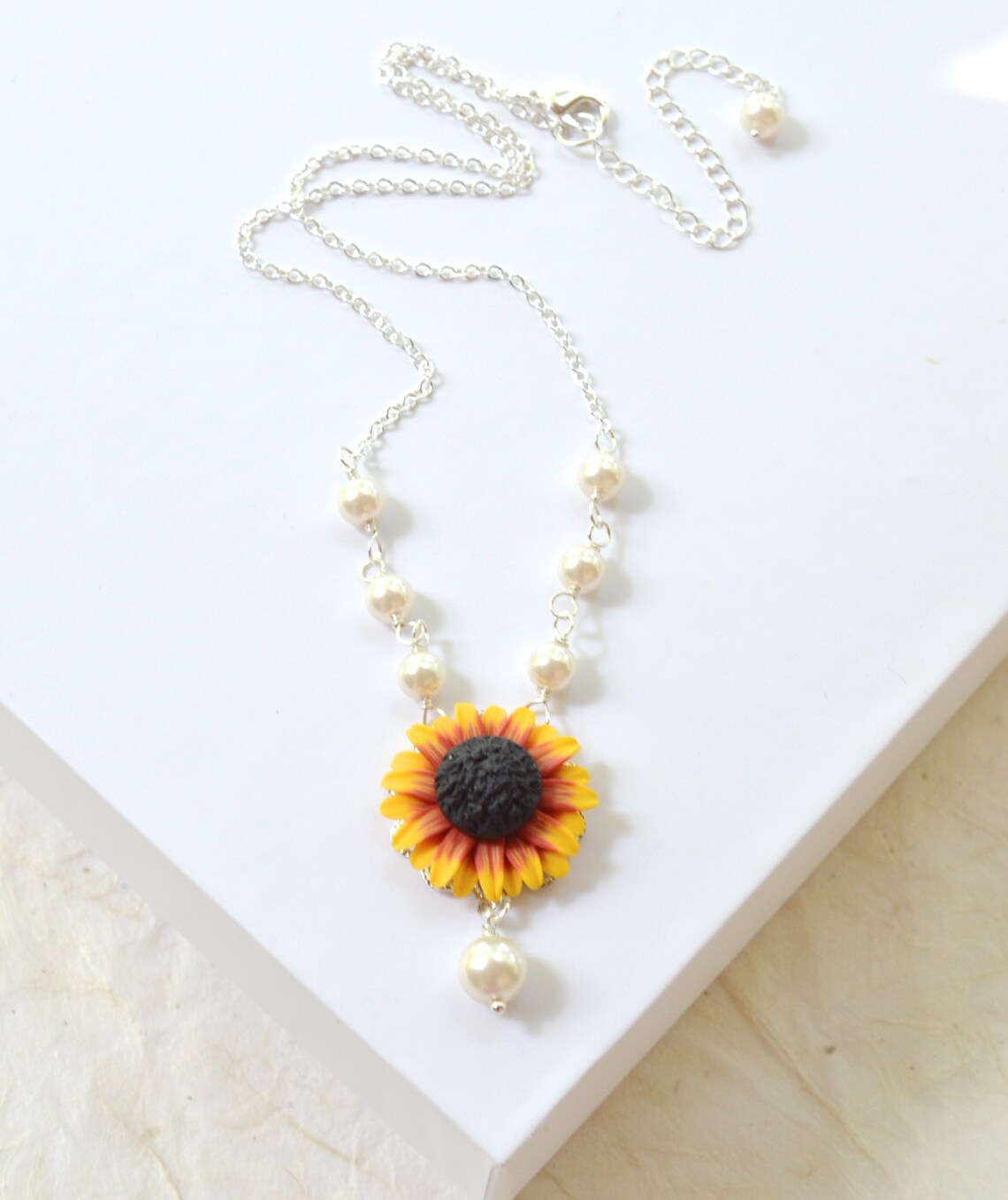 Red Yellow Sunflower Centered Necklace. Red Yellow Summer Necklace ...
