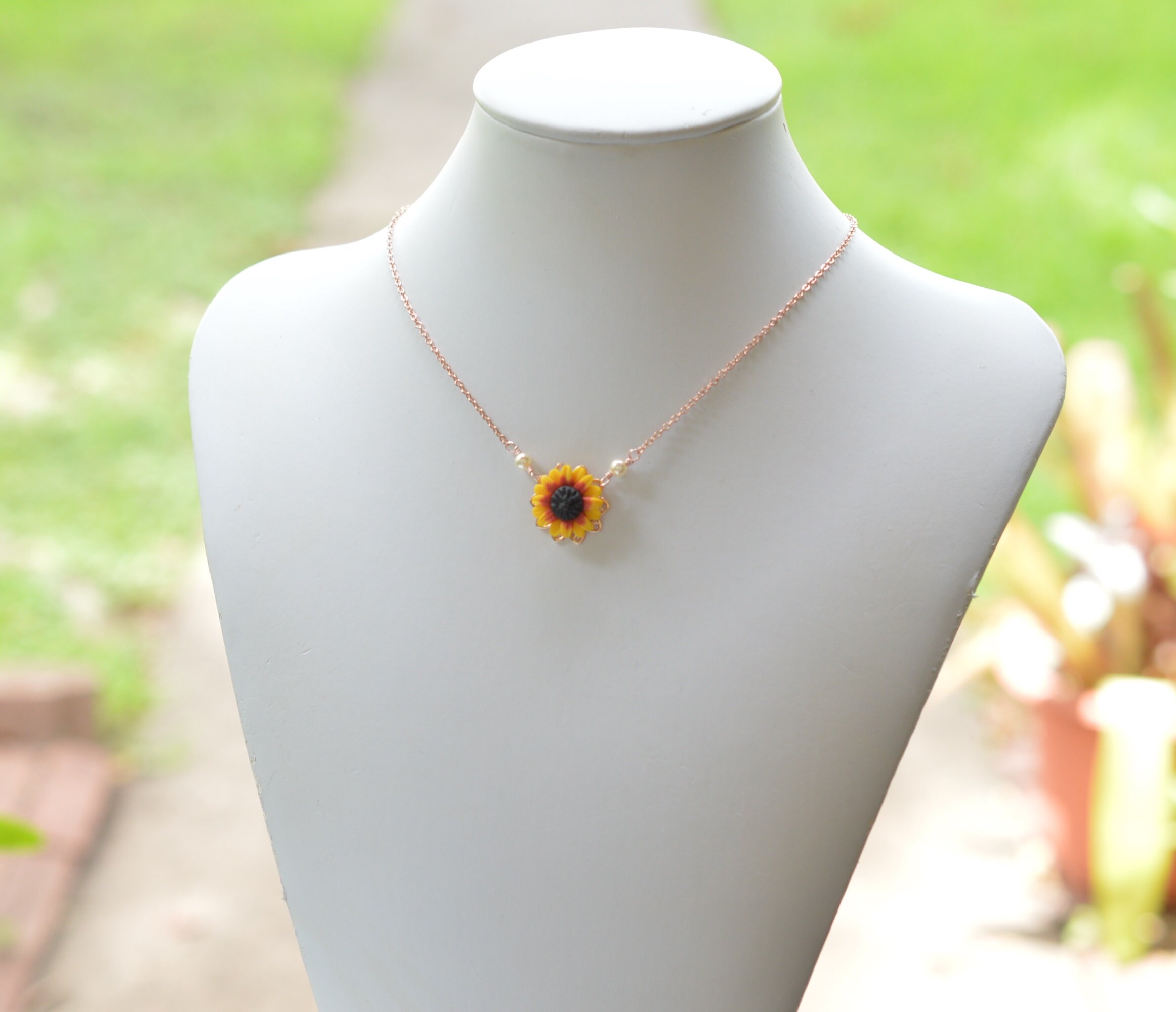 ORIGINAL Red Yellow Sunflower Pendant Necklace. Red Yellow | Etsy