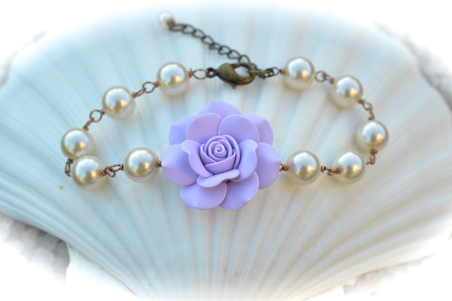 Purple Shade Rose and Pearls Bracelet. Purple Rose bracelet. | Etsy