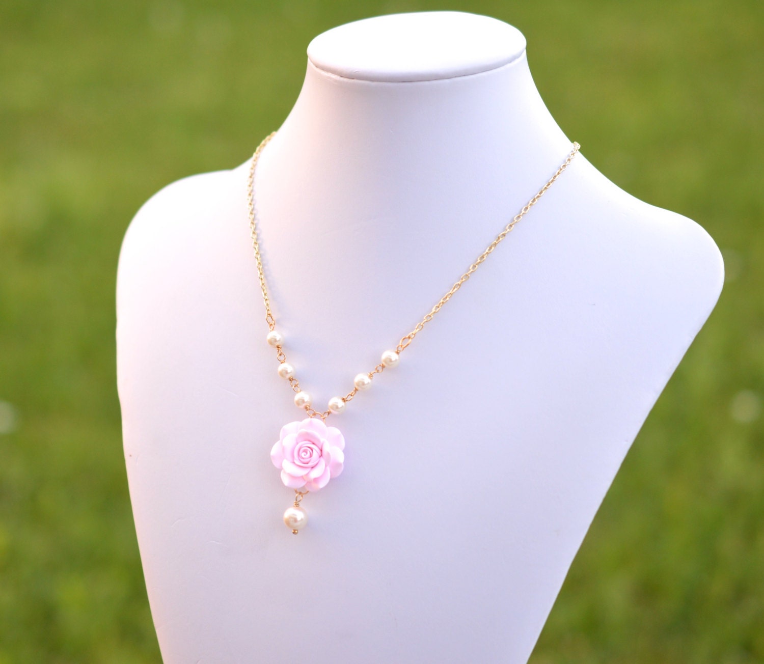 Light Pink Rose Necklace Pink Flower Necklace Pink - Etsy