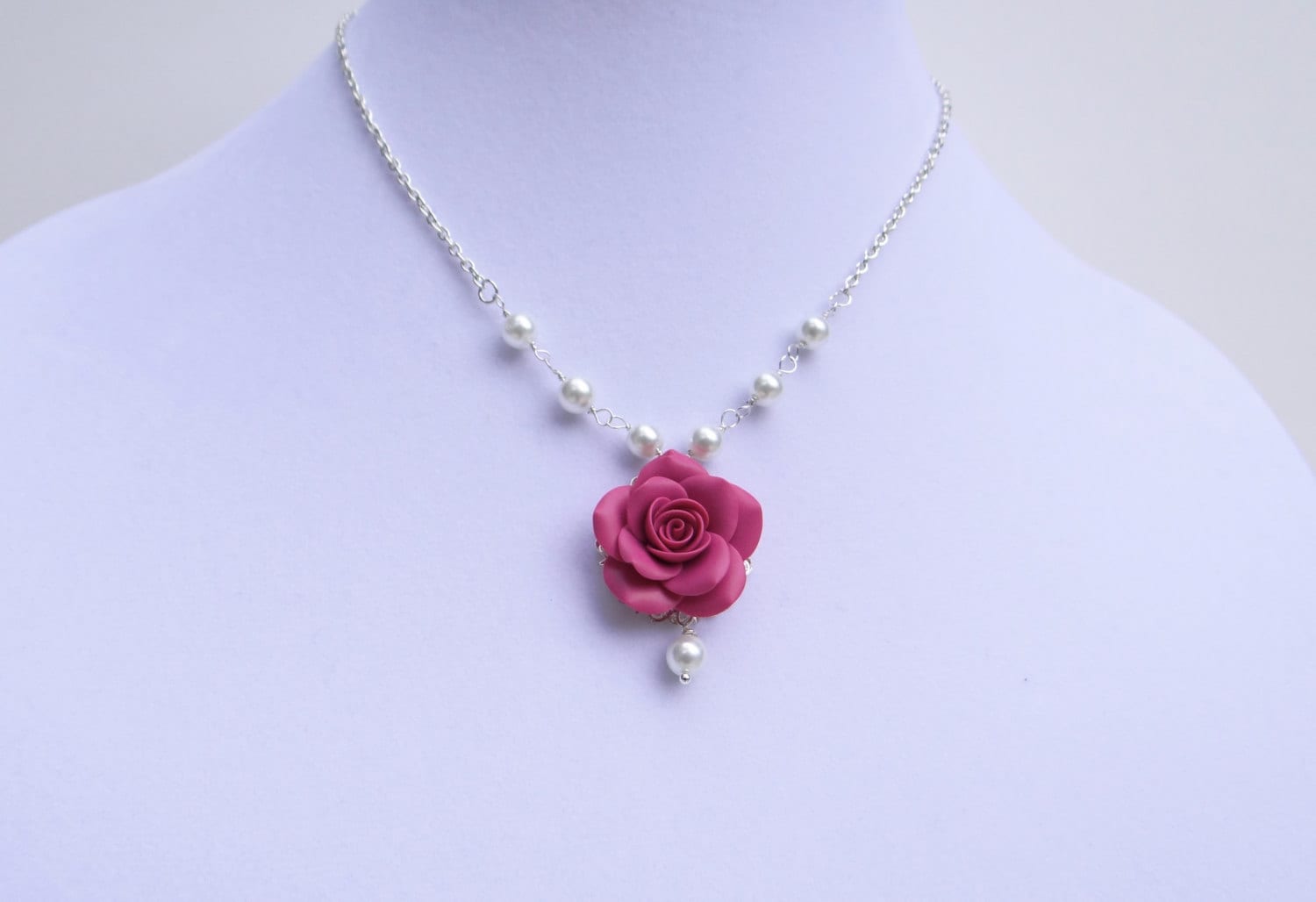 Pink Fruit Punch Rose Necklace Pink Rose Centered Necklace | Etsy