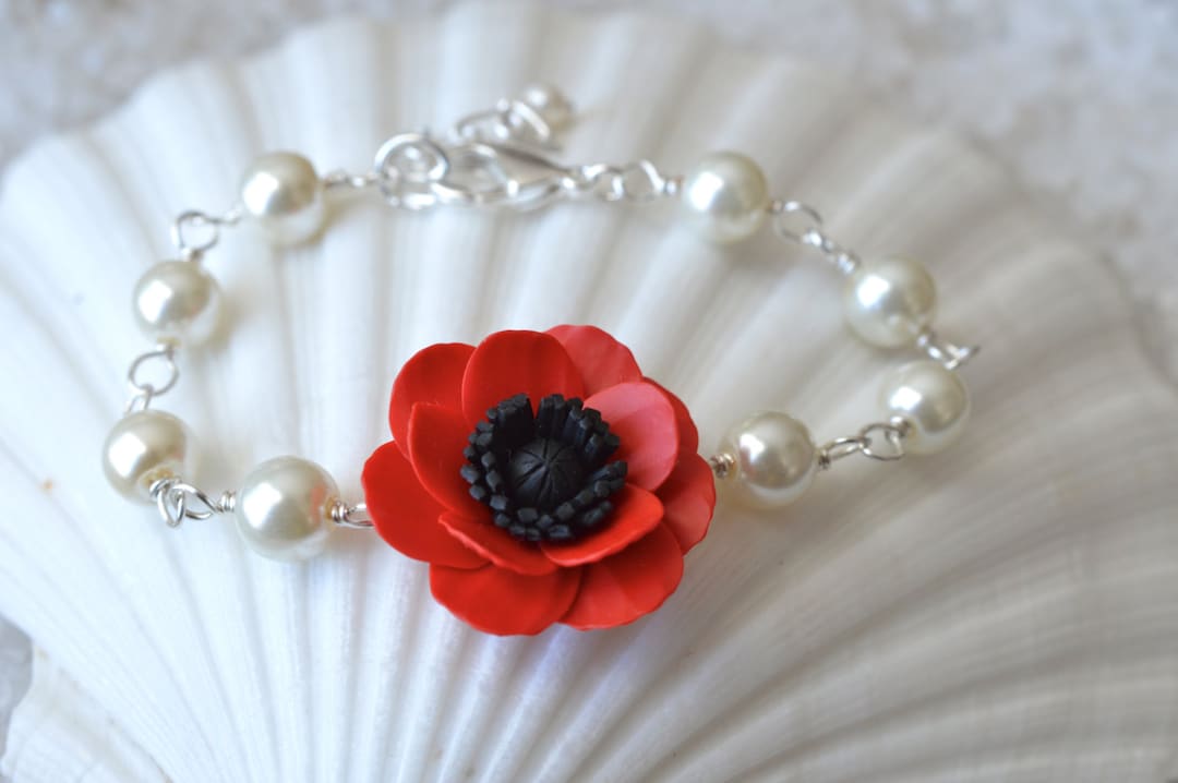 Red Poppy Bracelet, Blue Poppy Bracelet ,red Flower Bracelet ...