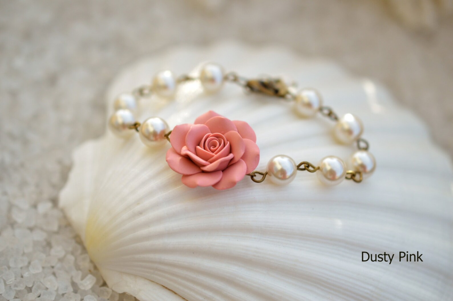 1 Pcs Pink Shade Rose and Pearls Bracelet, Hot Pink Rose Bracelet ...