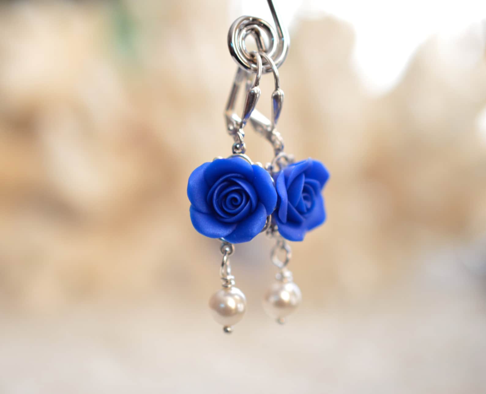 Royal Blue Rose Earrings, Royal Blue Flower Earrings, Bridesmaid ...
