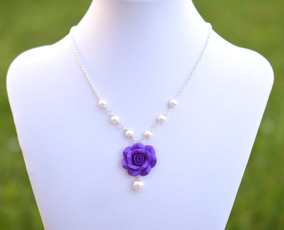 Violet Purple Rose Necklace Violet Rose centered necklaces | Etsy
