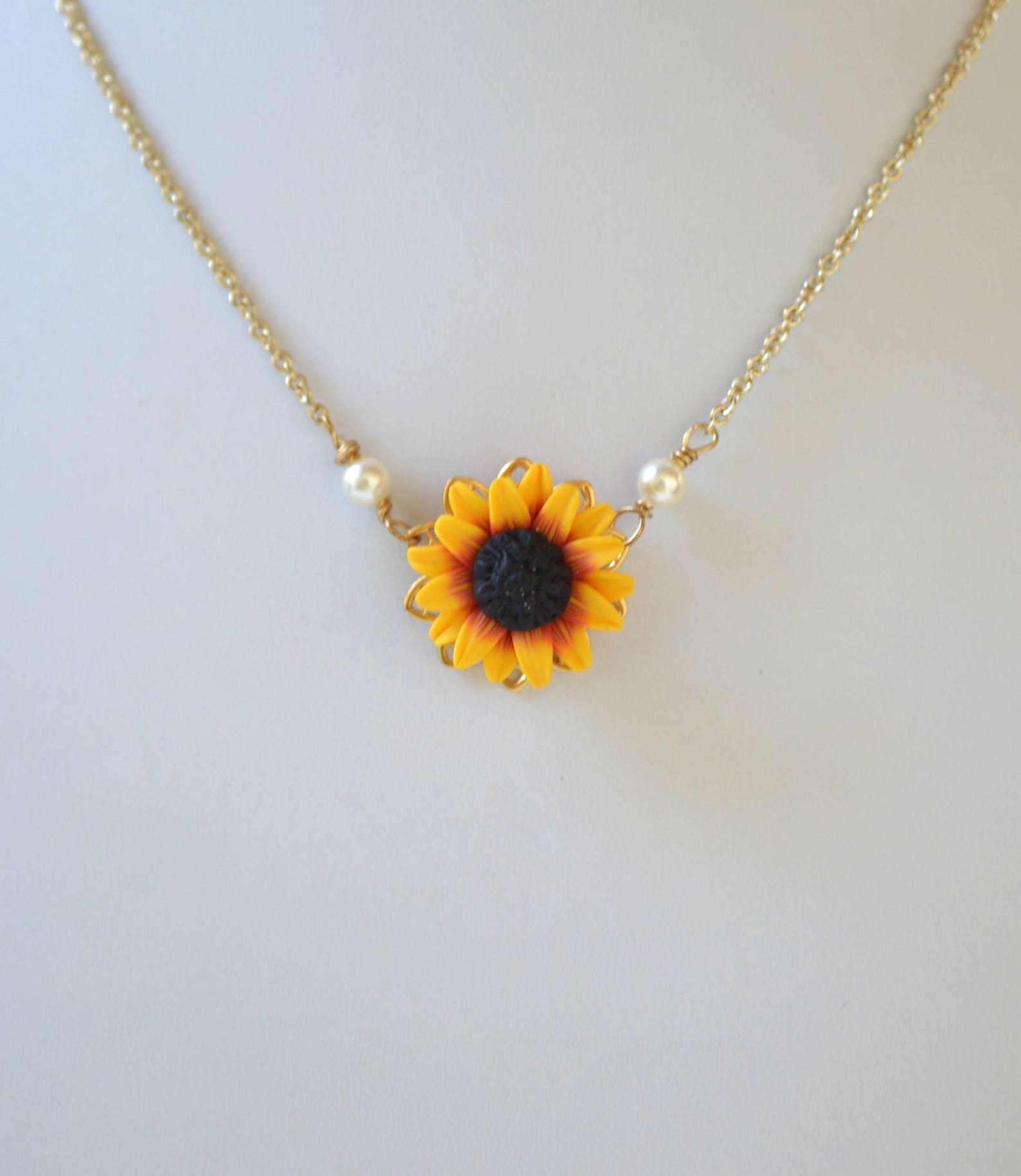 ORIGINAL Red Yellow Sunflower Pendant Necklace. Red Yellow | Etsy