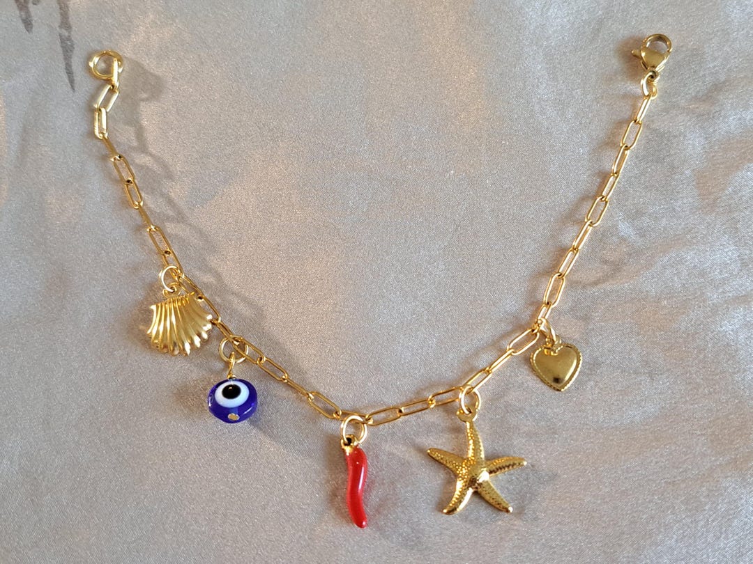 Gold Chilli Evil Eye Beach Bracelet Gold Charm Jewelery Beach Bracelet ...
