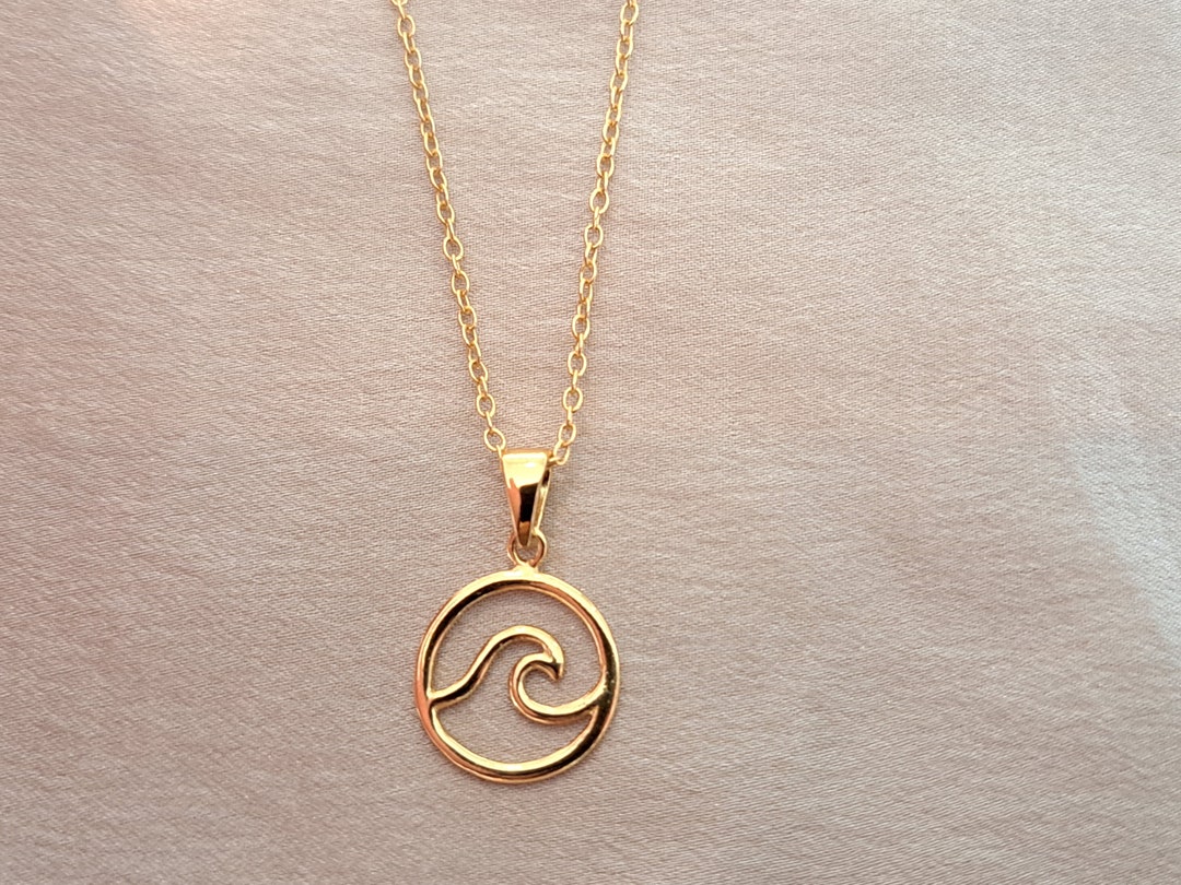 24K Gold Plate Wave Necklace Beach Necklace Gold Wave Necklace Beach ...