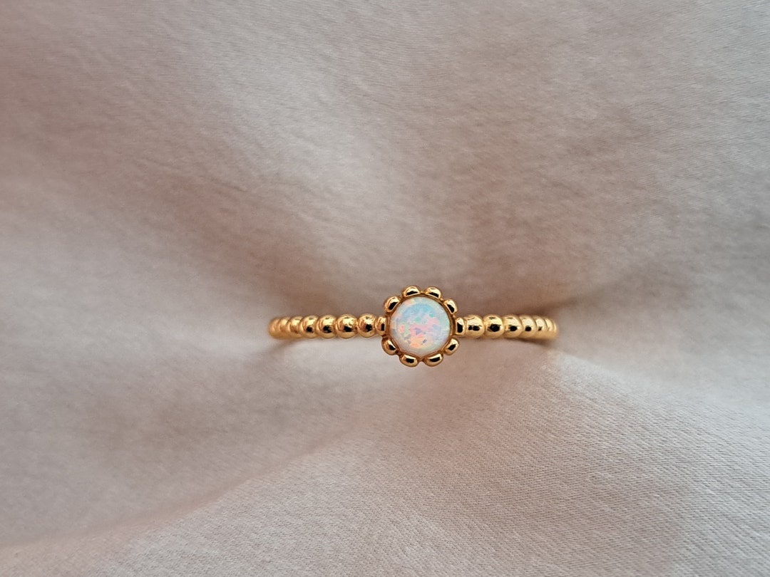 24K Gold Plate Snow Opal Ring Gold Ring Opal Ring 925 Sterling Silver ...
