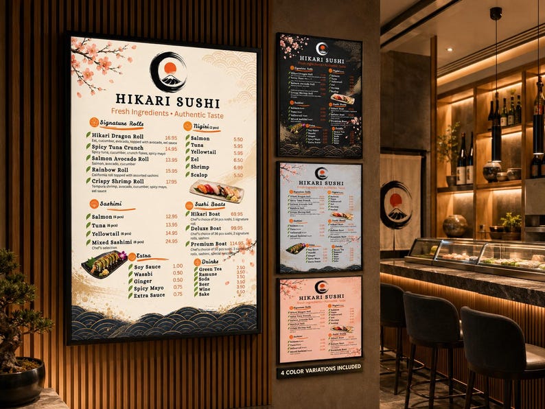 Editable Sushi Menu Canva Template, Japanese Restaurant Price List ...